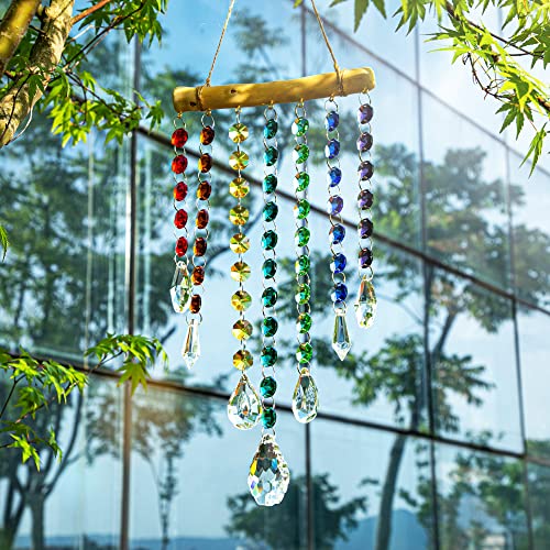 Hanging Crystal Prism Suncatcher Window Garden Decoration Ornament Rainbow Glass Beads Chain Pendant Crystal Wind Chimes