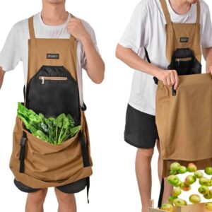 ZIOZERTT Garden Apron, Harvest Gardening Aprons with Pockets for Women and Men, Canvas Gardening Supplies Tool Belt, Gardening Gifts for Mom, Dad, Gardeners