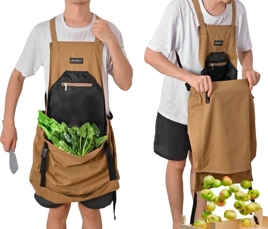 ZIOZERTT Garden Apron, Harvest Gardening Aprons with Pockets for Women and Men, Canvas Gardening Supplies Tool Belt, Gardening Gifts for Mom, Dad, Gardeners