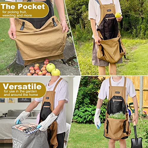 ZIOZERTT Garden Apron, Harvest Gardening Aprons with Pockets for Women and Men, Canvas Gardening Supplies Tool Belt, Gardening Gifts for Mom, Dad, Gardeners