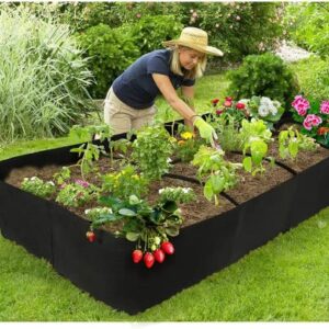 Viycuho Fabric Raised Garden Bed, 135 Gallon 8 Holes Rectangle Breathable Planting Container Grow Bag Planter Pot for Plants, Flowers and Vegetables (2 Rectangular)