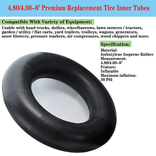 4.80/4.00-8" Premium Replacement Tire Inner Tubes,for Hand Trucks,Dolly,Wheelbarrow,Garden Cart,Lawn Mower,Snowblower, Generator,Trailers and More(2 Pack)