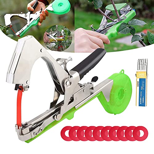 Plant Vine Tying Machine Garden Plant Tape Tool Plant Vine Tying Machine Hand Agriculture Tool with 10 Rolls Tape and 1 Box of Staples Set for Vegetable Grape Tomato Cucumber Pepper and Flower (Green)