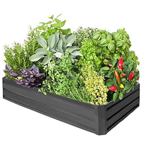 Thanaddo Raised Garden Bed 6x3x1 ft Outdoor Planter Box with Injury-Proof Edge and Free Gloves Galvanized Metal Garden Bed Kit for Vegetables, Flowers, Herbs and Succulents, Grey