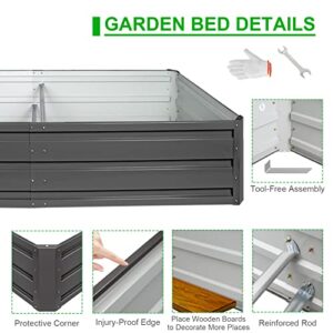 Thanaddo Raised Garden Bed 6x3x1 ft Outdoor Planter Box with Injury-Proof Edge and Free Gloves Galvanized Metal Garden Bed Kit for Vegetables, Flowers, Herbs and Succulents, Grey