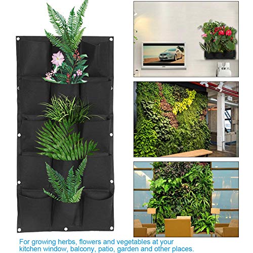 Vertical Hanging Garden Planter Wall Mounted Plant Grow Bag for Indoor Outdoor Decoration,Black (15 Pockets)