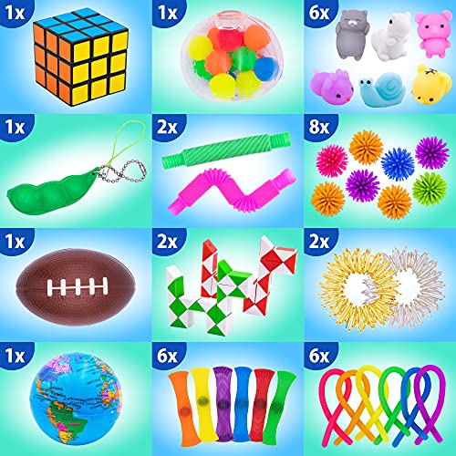 (50 Pcs) Fidget Toys Pack Party Favors Gifts for Kids Adults, Autism Sensory Toy Classroom Prizes Autistic Children Pop Its Bulk Fidgets Stocking Pinata Stuffers, Treasure Box Girls Goodie Bag Stress