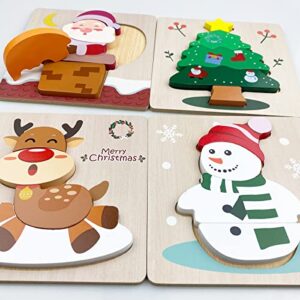 Anditoy 4 Pack Christmas Wooden Puzzles for Kids Toddlers Christmas Toys Christmas Stocking Stuffers Party Favors Gifts