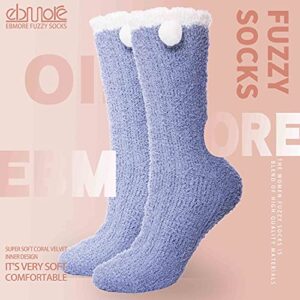 EBMORE Womens Fuzzy Socks Slipper Soft Cabin Fleece Cozy Fluffy Stocking Stuffers Plush Winter Sleep Socks for Adult(Ash Pink(6 Pairs)