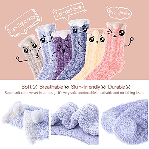 EBMORE Womens Fuzzy Socks Slipper Soft Cabin Fleece Cozy Fluffy Stocking Stuffers Plush Winter Sleep Socks for Adult(Ash Pink(6 Pairs)