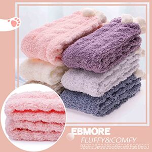 EBMORE Womens Fuzzy Socks Slipper Soft Cabin Fleece Cozy Fluffy Stocking Stuffers Plush Winter Sleep Socks for Adult(Ash Pink(6 Pairs)