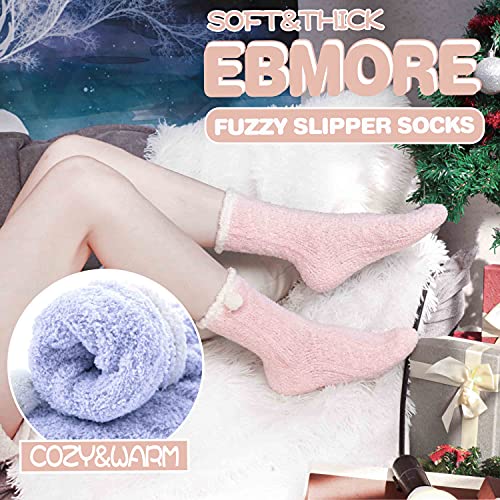 EBMORE Womens Fuzzy Socks Slipper Soft Cabin Fleece Cozy Fluffy Stocking Stuffers Plush Winter Sleep Socks for Adult(Ash Pink(6 Pairs)