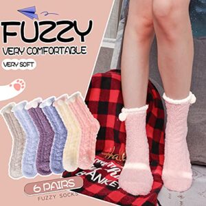 EBMORE Womens Fuzzy Socks Slipper Soft Cabin Fleece Cozy Fluffy Stocking Stuffers Plush Winter Sleep Socks for Adult(Ash Pink(6 Pairs)