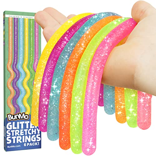 BUNMO Glitter Stretchy Strings 6pk | Perfect Sensory Toys for Anxiety & Stress | Focus & Stimulation | Great Kids Party Favors | Easter Gifts for Kids | Easter Basket Stuffers for Girls