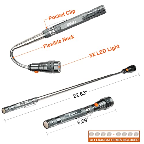 LED Magnetic Pickup Tools, Telescoping Magnet Flashlight, Cool Gadgets Gifts for Men, Extendable Magnet Stick for Dad, Husband, Craftsman and Mechanic, Gray