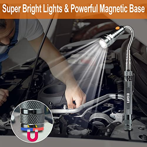 LED Magnetic Pickup Tools, Telescoping Magnet Flashlight, Cool Gadgets Gifts for Men, Extendable Magnet Stick for Dad, Husband, Craftsman and Mechanic, Gray