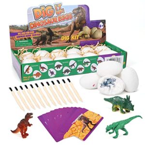 dinosaur toys, 12 pack dino eggs dig kit, easter eggs excavation science fossil archaeology educational experiments kits for kids, easter basket stocking stuffers, stem toys party gift surprise eggs