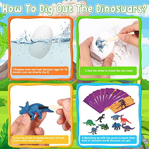 Dinosaur Toys, 12 Pack Dino Eggs Dig Kit, Easter Eggs Excavation Science Fossil Archaeology Educational Experiments Kits for Kids, Easter Basket Stocking Stuffers, STEM Toys Party Gift Surprise Eggs