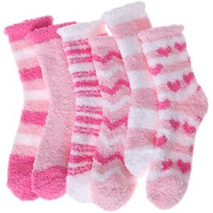 anlisim fuzzy socks for women cozy fluffy winter cabin girls slipper warm fleece soft thick comfy valentines day gift for her galentines day gifts stocking stuffer christmas home socks(pink(6 pairs))