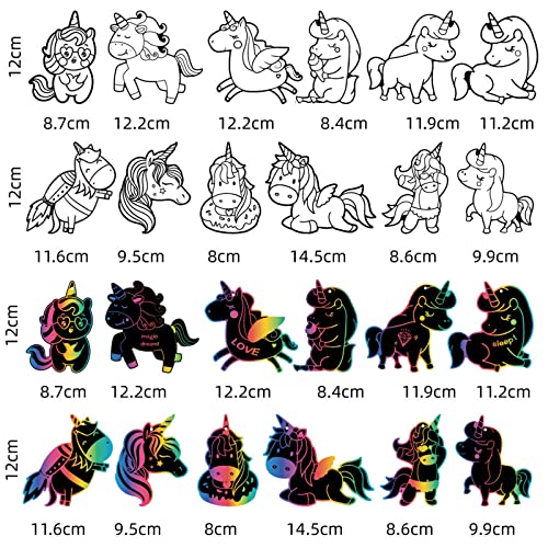 SLZQ 12 Pack Unicorn Scratch Arts and Crafts for Kids ,12 Ribbons and 12 Wooden Stylus,Scratch Paper for Kids Art Party Supplies Stocking Stuffer (Unicorn - Multicolour)