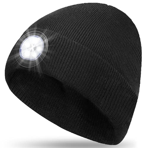 PASTACO Christmas Stocking Stuffers Birthday Gifts for Men Women LED Beanie Hat Light Black