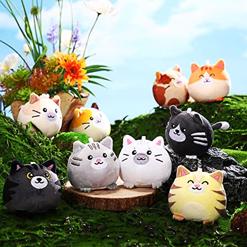 Libima 9 Pcs Mini Plush Cat Stuffed Animals Bulk 3.15 Inch Soft Decompress Kitten Plush Toys Round Cute Plush Cats for Kids Birthday Baby Shower Pet Party Decor Stocking Stuffers Easter Eggs Fillers