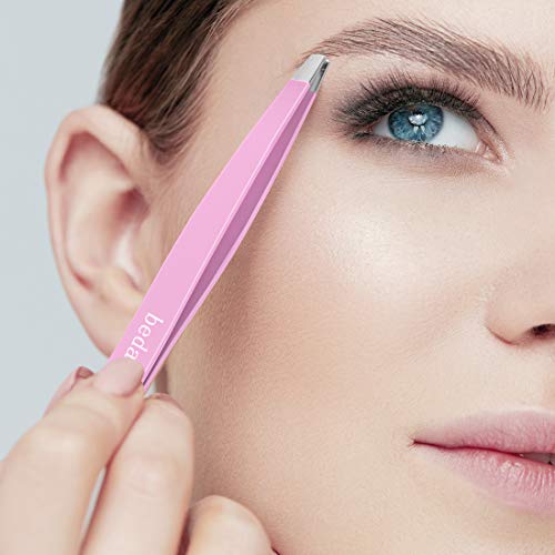 Tweezers For Women,bedace Stocking Stuffers 4 Pack Precision Tweezers For Eyebrows,Professional Slant Tip Tweezer Set For Ingrown Hair, Plucking Daily Beauty Tool with Leather Travel Case for Gifts