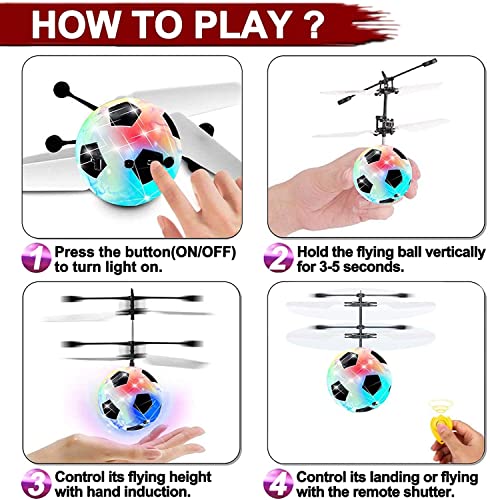 iGeeKid 2 Pack RC Flying Ball Toys Easter Basket Stuffers for Kids 6-14 Boys Lighting Flying Toys Hand Operated Remote Controller Rechargeable Indoor Outdoor Cool Toys for Easter Gifts