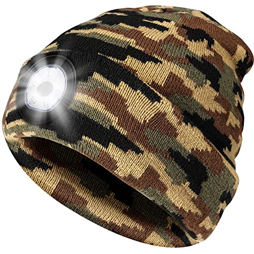 PASTACO Stocking Stuffers for Men Hat with Light Beanie (Camo Green)