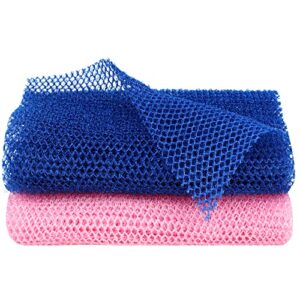 2 pcs african net sponge,african exfoliating net,exfoliating bath sponge,bath towels,nylon net,wash cloths,back scrubber for shower,skin smoother for daily use or stocking stuffer(blue,pink）