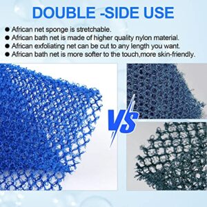 2 Pcs African Net Sponge,African Exfoliating Net,Exfoliating Bath Sponge,Bath Towels,Nylon Net,Wash Cloths,Back Scrubber for Shower,Skin Smoother for Daily Use or Stocking Stuffer(Blue,Pink）