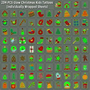 Partywind 204 PCS Individually Wrapped Glow Christmas Tattoos for Kids Stocking Stuffers, Christmas Party Decorations Favors Gifts, Xmas Holiday Goodie Bag Fillers Games Toys