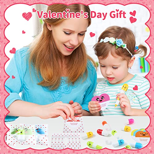 DOBKDTUYS 28pack Valentines Cards for Kids Classroom With Retractable Vitamin Pens, Funny Pens Valentines Day Gifts Exchange Gifts for Kids Classroom Party Favors Carnival Prizes Stocking Stuffers