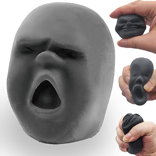 Squishy Fidget Sensory Stress Human face Toys for Adults Teens Kids,Decompression Anxiety Relief Toy,Funny Gift for Birthday,Christmas,Stocking Stuffer Gift (Depressed, Black)