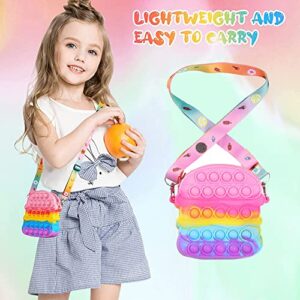 Pop Purse Pack Fidget Toy Set, 1 Girl Pop Single Shoulder Bag Toy, 9 Pop Wristband Toys, 6 Mini Pop Bubble Toys, 3 4 5 6 7 8 9 10 12 Year Old Birthday Gifts for Kids Girl, Christmas Stocking Stuffers.