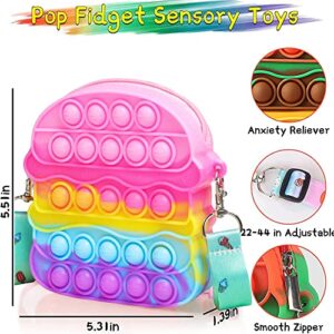 Pop Purse Pack Fidget Toy Set, 1 Girl Pop Single Shoulder Bag Toy, 9 Pop Wristband Toys, 6 Mini Pop Bubble Toys, 3 4 5 6 7 8 9 10 12 Year Old Birthday Gifts for Kids Girl, Christmas Stocking Stuffers.