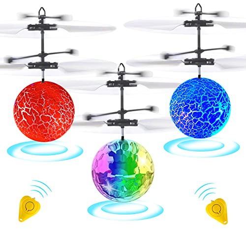 K.E.J. Flying Ball Toys LED RC Toy , 3pcs Mini Drone Fidget Toys for Adults Rechargeable Light Up Ball Infrared Induction Helicopter Ball Toys as Stocking Stuffers Easter Gifts