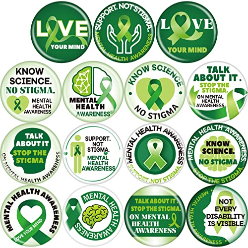 120 Pcs Mental Health Pin 1.2 Inch Mental Health Awareness Buttons for Backpacks Novelty Green Ribbon Mental Health Awareness Month Gifts for Children Teens Adults Party Favors Stocking Stuffers