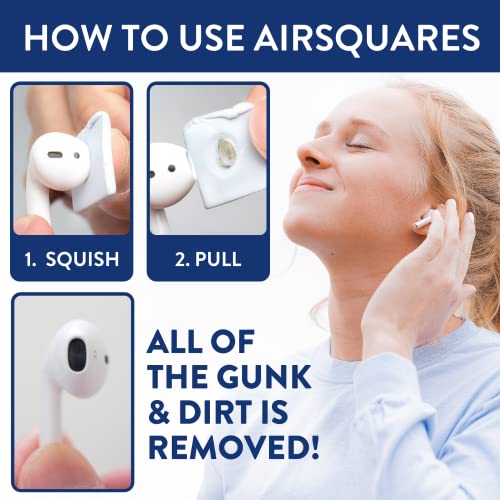 AirSquares Earbud Cleaning Putty, AirPods Cleaning Kit, Safely Remove Ear Wax, Dirt & Gunk from Wireless & Bluetooth Earpods, Earbuds, Headphones, Earphone, Hearing Aids & More (12 Pack)