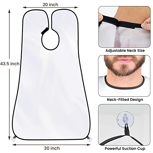 Beard Bib Apron for Men, Beard Trimming Catcher Bib, Birthday Gifts for Men Him Boyfriend, Waterproof Non-Stick Beard Catcher, 4 Suction Cups, One Size Fits All, Grooming Accessories(White)