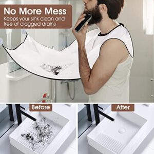 Beard Bib Apron for Men, Beard Trimming Catcher Bib, Birthday Gifts for Men Him Boyfriend, Waterproof Non-Stick Beard Catcher, 4 Suction Cups, One Size Fits All, Grooming Accessories(White)