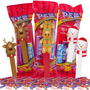 christmas candy dispensers gift set, holiday characters and assorted hard candies refill rolls, stocking stuffers, pack of 3, styles may vary