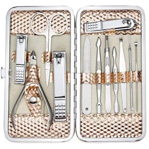 zizzon professional nail care kit manicure grooming set with travel case(rose gold)