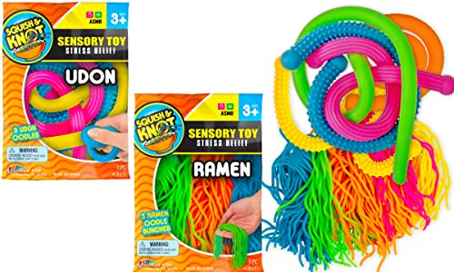 Ramen & Udon Textured Stretchy Noodles (2 Packs) Strings and Super Sensory Fidget Toys for Adults and Kids Stocking Stuffers Fidget Pack. Autism, Anxiety Tactile Toy Kids Party Favor R&U-4799-2s