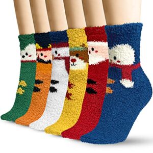 tehook fuzzy christmas socks, christmas stocking stuffers gifts for women and girls, plush winter fuzzy socks, fluffy cozy warm socks 6 pairs