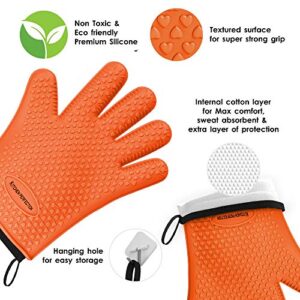 KITCHEN PERFECTION Silicone Smoker Oven Gloves -Extreme Heat Resistant BBQ Gloves-Handle Hot Food Right on Your Grill Fryer &Pit|Waterproof Grilling Cooking Baking Mitts|Superior Value Set +3 Bonuses