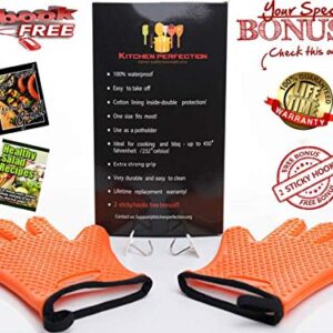 KITCHEN PERFECTION Silicone Smoker Oven Gloves -Extreme Heat Resistant BBQ Gloves-Handle Hot Food Right on Your Grill Fryer &Pit|Waterproof Grilling Cooking Baking Mitts|Superior Value Set +3 Bonuses