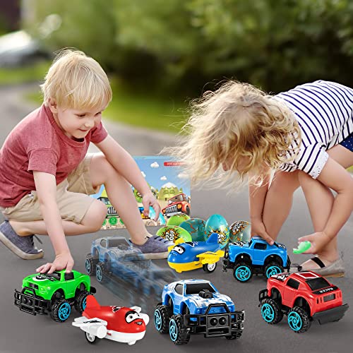 Toddler Chicken Easter Eggs Toys,Cars Advent Calendar for Kids, Animal Stocking Stuffer Toy Cars with Animals Vehicles Set , Play Race Cars and Trucks Perfect for Toddler, Boys and Girls (Cartoon airplane car)