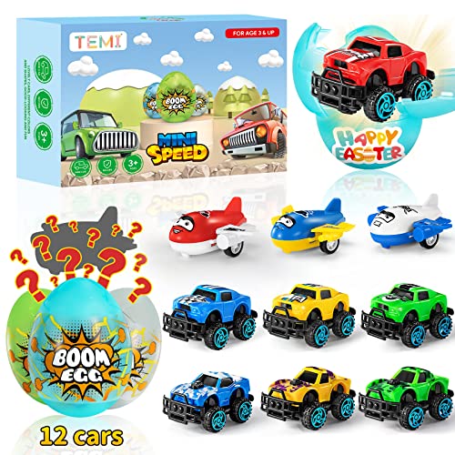 Toddler Chicken Easter Eggs Toys,Cars Advent Calendar for Kids, Animal Stocking Stuffer Toy Cars with Animals Vehicles Set , Play Race Cars and Trucks Perfect for Toddler, Boys and Girls (Cartoon airplane car)