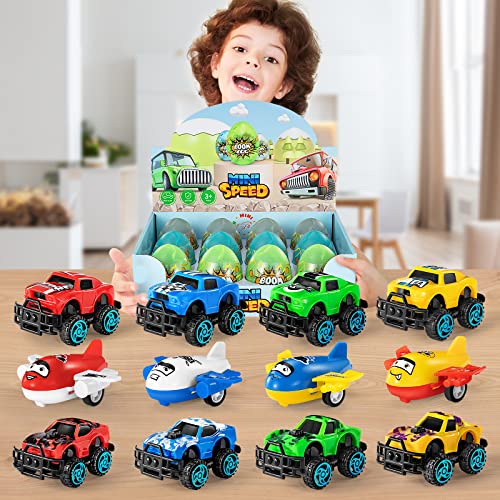 Toddler Chicken Easter Eggs Toys,Cars Advent Calendar for Kids, Animal Stocking Stuffer Toy Cars with Animals Vehicles Set , Play Race Cars and Trucks Perfect for Toddler, Boys and Girls (Cartoon airplane car)